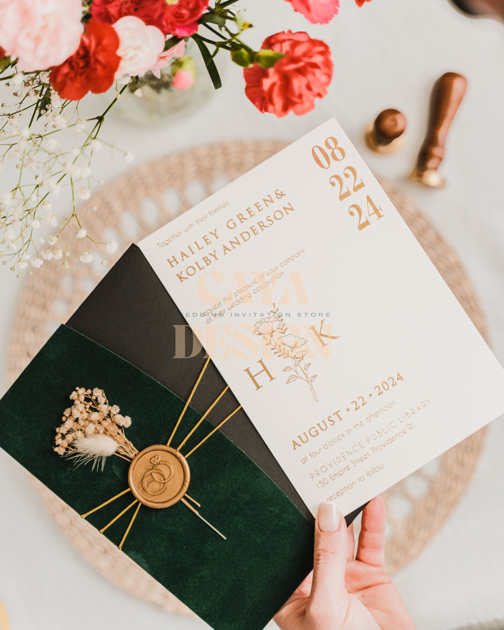 Emerald Velvet Half-fold Wedding Invitation – Caya Invitation Store